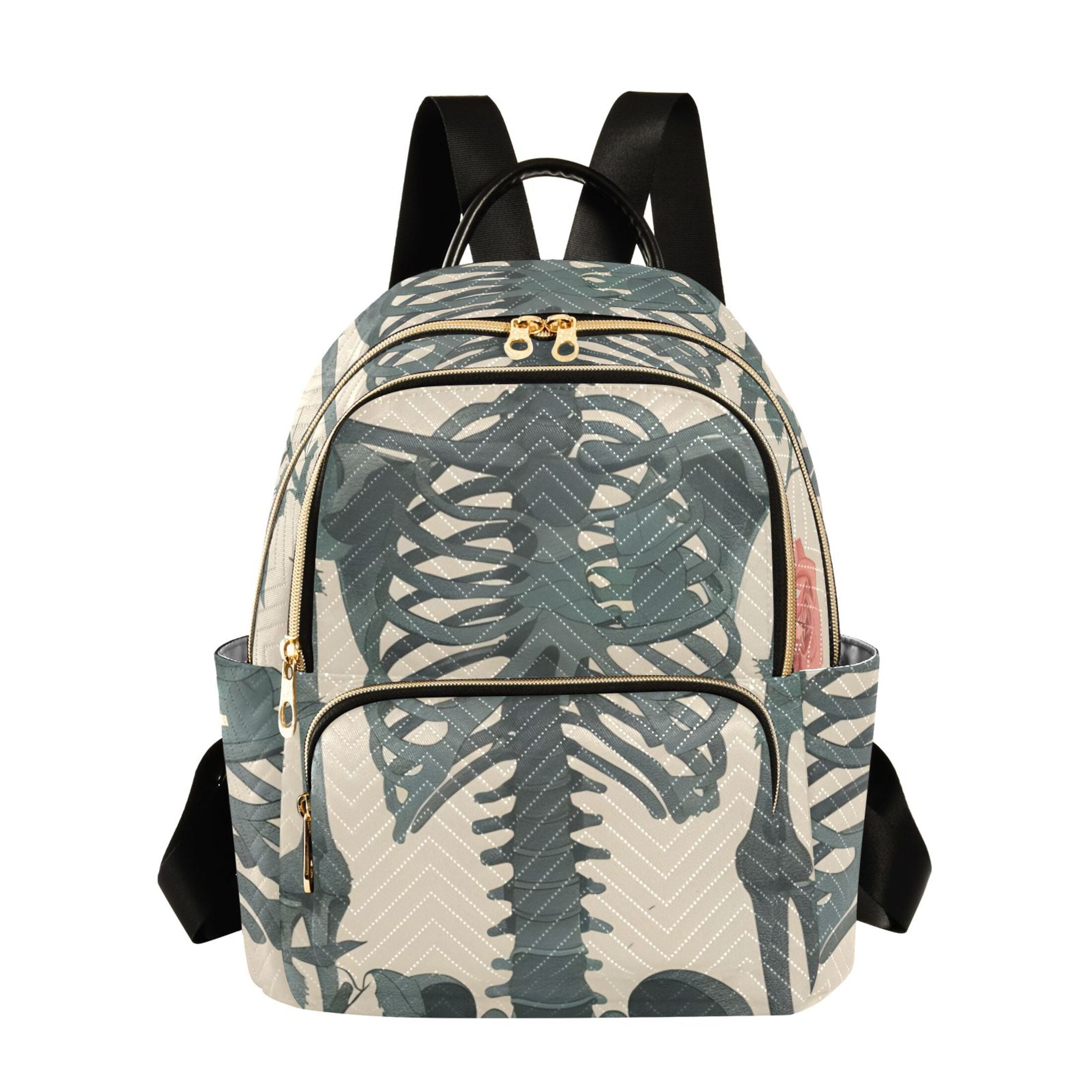 Skeleton Blooming Roses Leaves Quilted Backpack Fashion Daypack ...