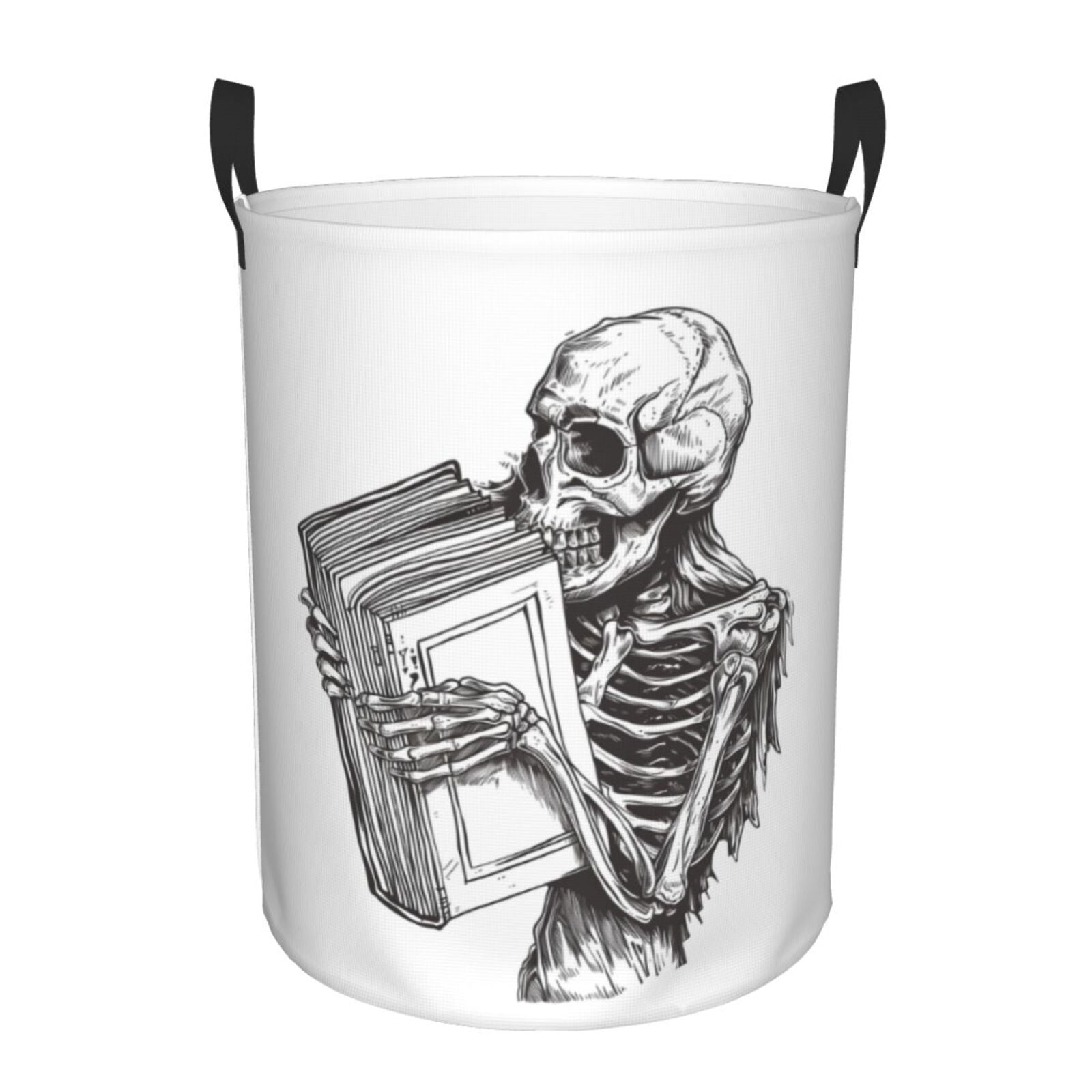 Skeleton Book Lover Round Laundry Basket, Laundry Hamper with Handle ...