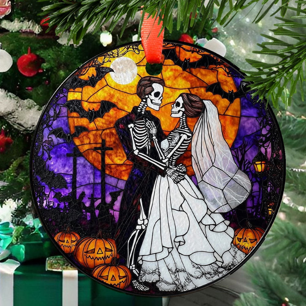 Skeleton Bride and Groom Ornament Gothic Halloween Wedding Decor with ...
