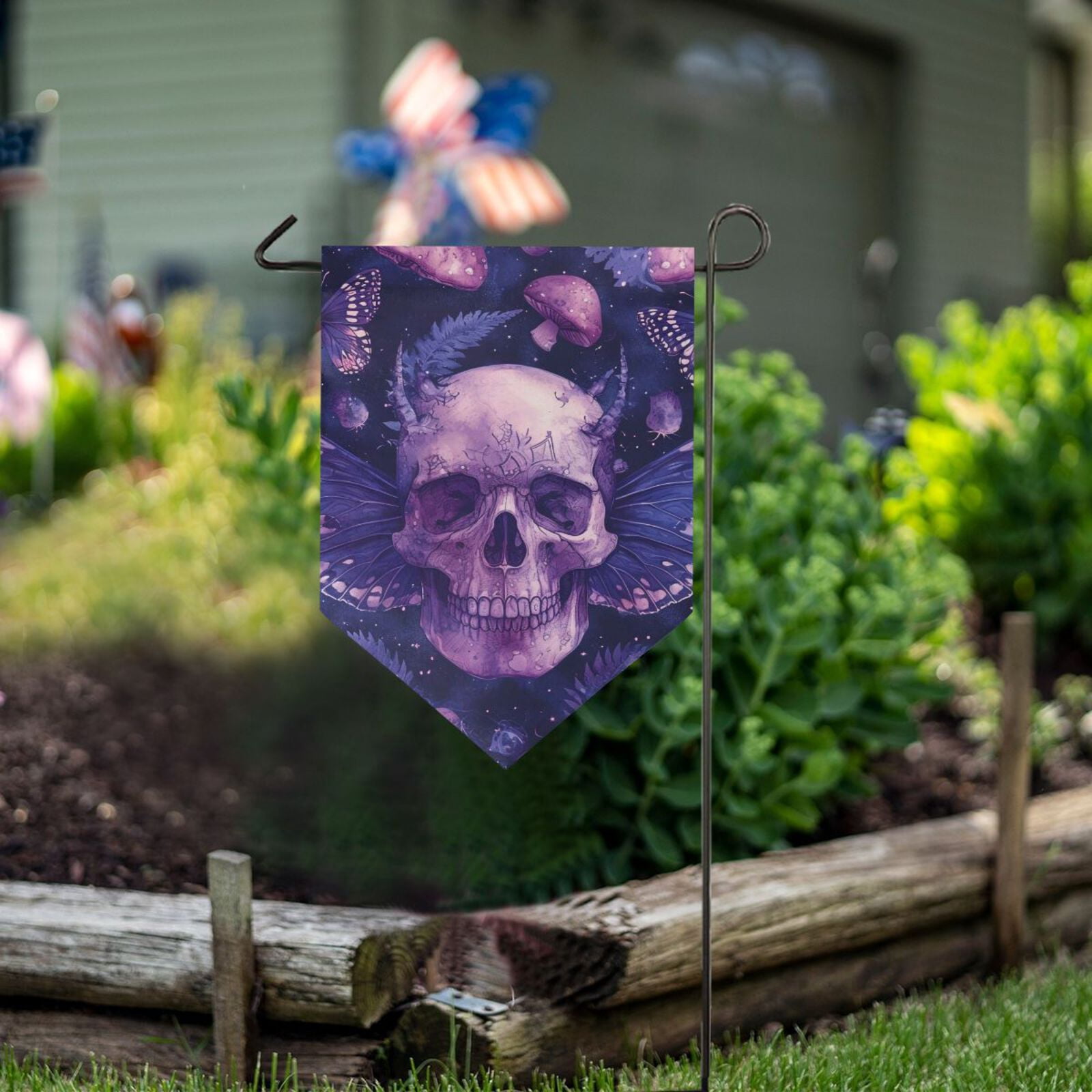 Skeleton Butterflies Mushrooms Garden Flag 18" x 12.5" Double Sided ...