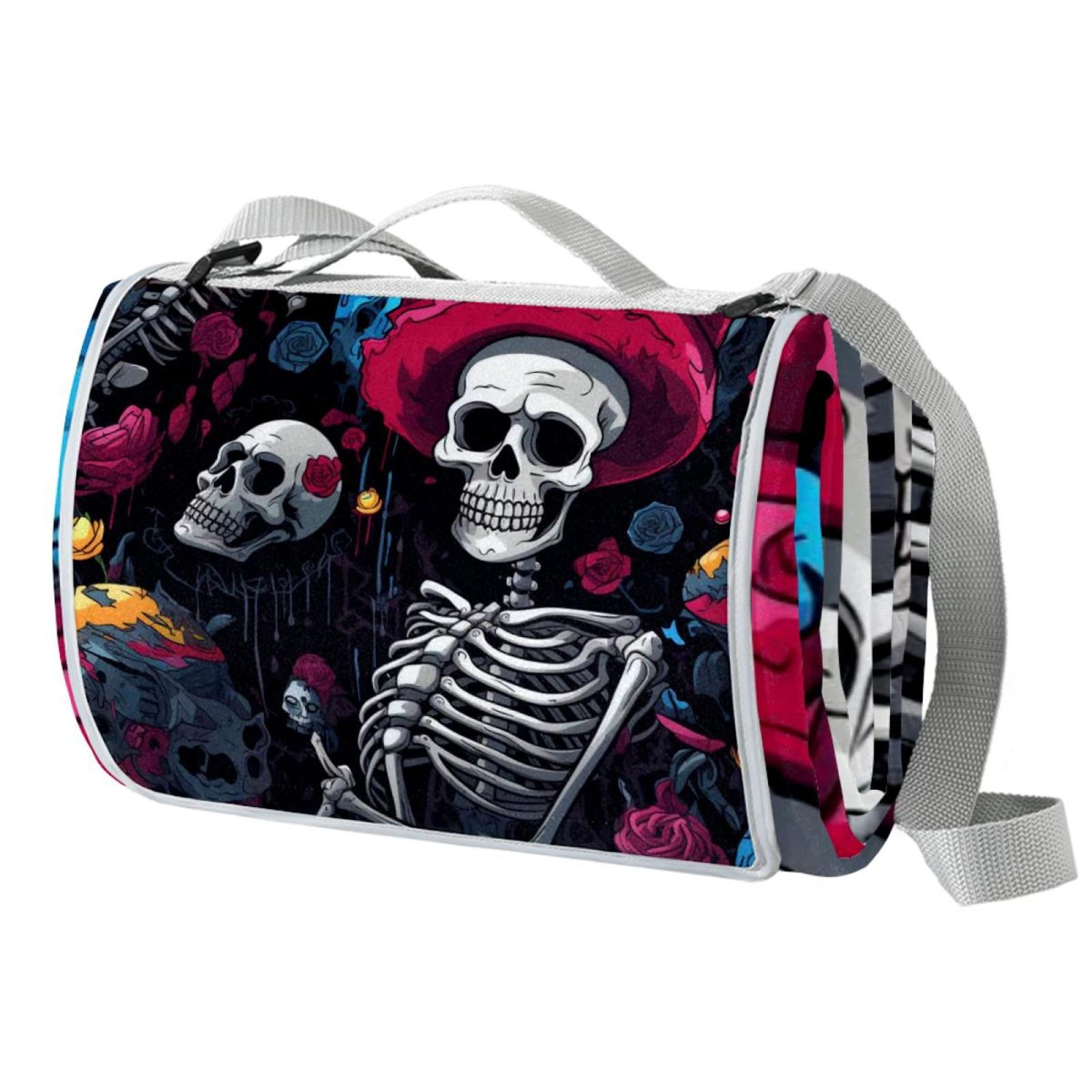 Skeleton Canvas Picnic Blanket Waterproof Backing, Large Outdoor Mat ...