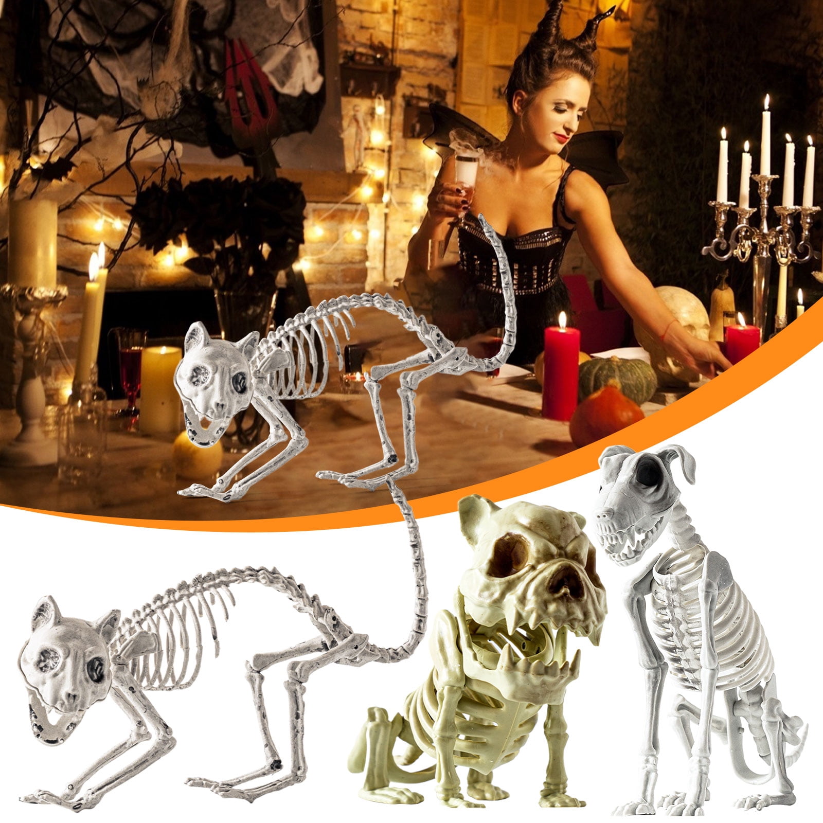 Skeleton Cat Halloween Decorations, Skeleton Animals Statue, Novelty ...