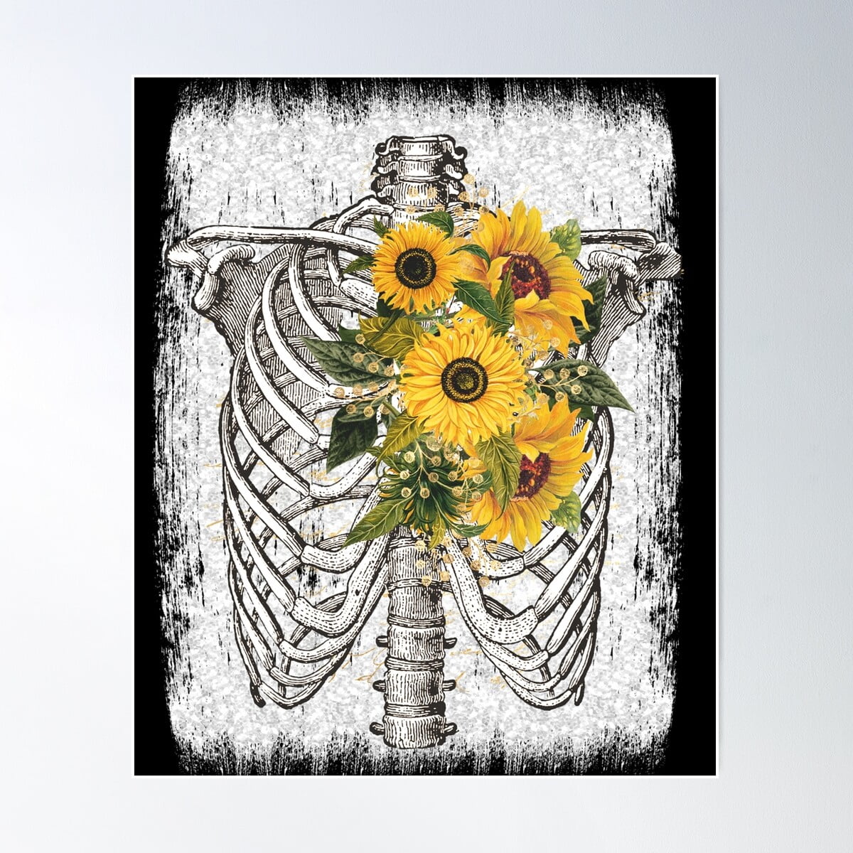 Skeleton Chest And Sunflowers Poster Wall Art, Modern Wall Decor For ...