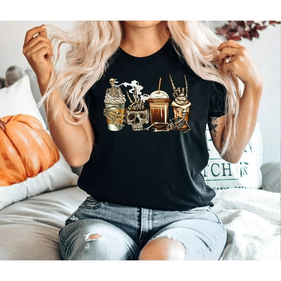 Skeleton Coffees Shirt, Coffee Skeleton Shirt, Halloween Shirt ...