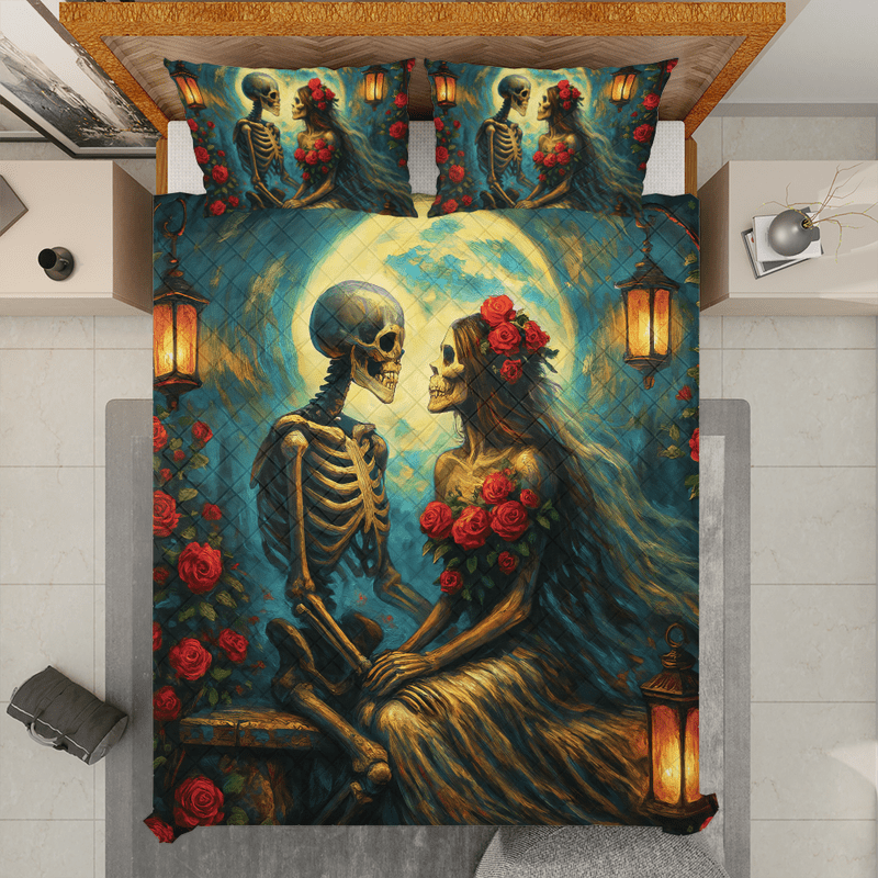 Skeleton Couple Quilt Bedding Set – Gothic Romantic Quilt Set with ...