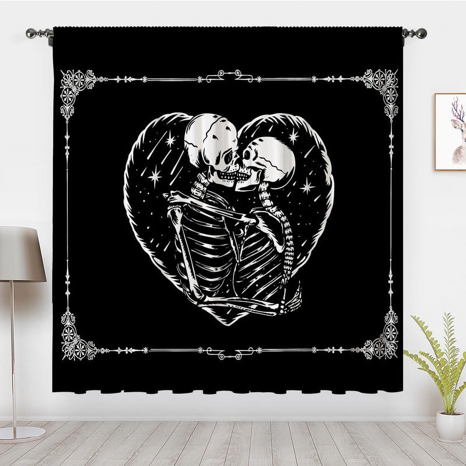 Skeleton Couple Window Curtain Skull Heart Marriage Eternal Gothic ...