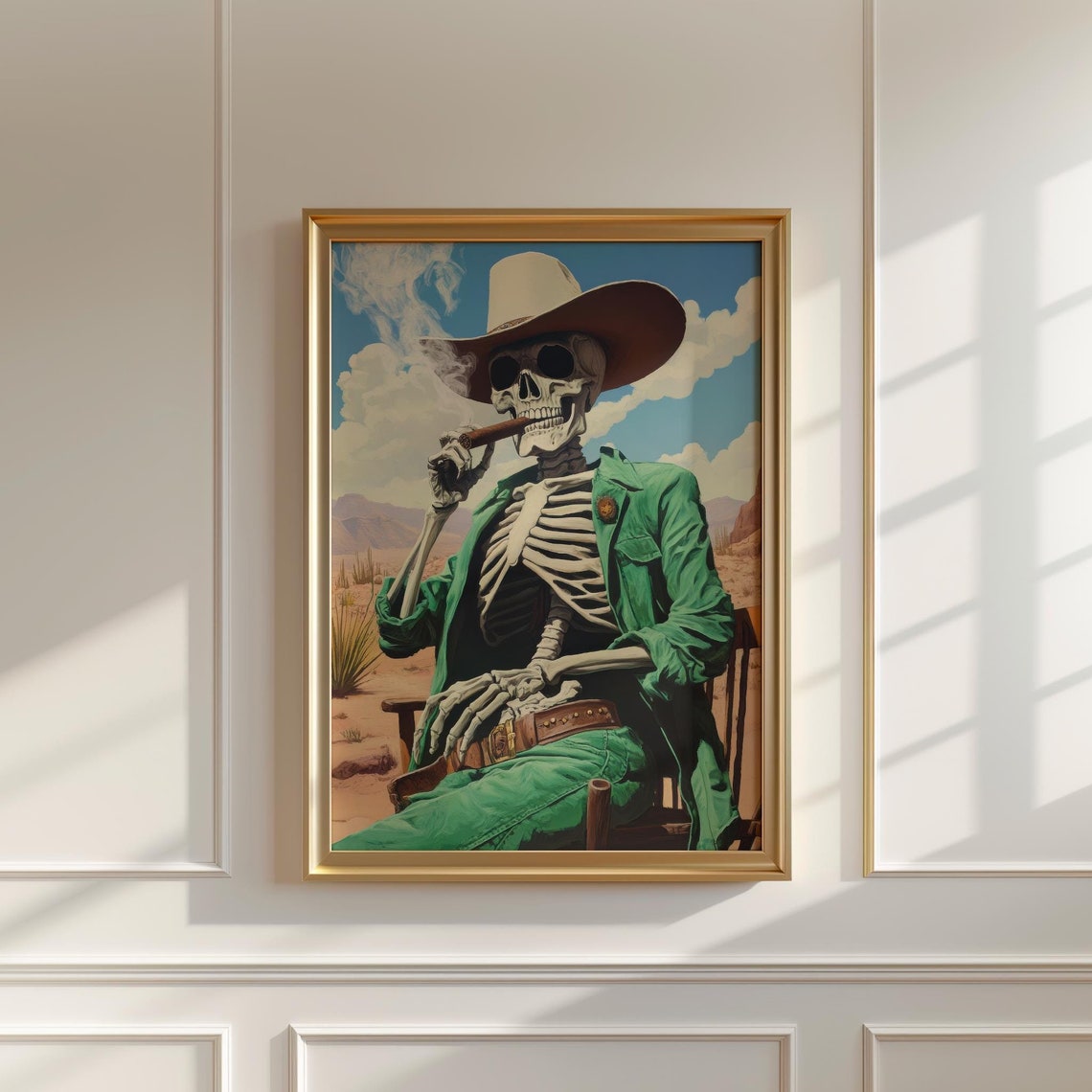 Skeleton Cowboy Art Print, Vintage Day Of The Dead Decor, Eclectic ...