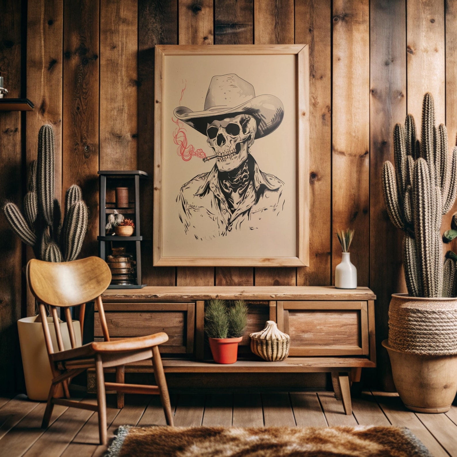 Skeleton Cowboy Art Print: Vintage Western Memento Mori Decor, 16x24 ...