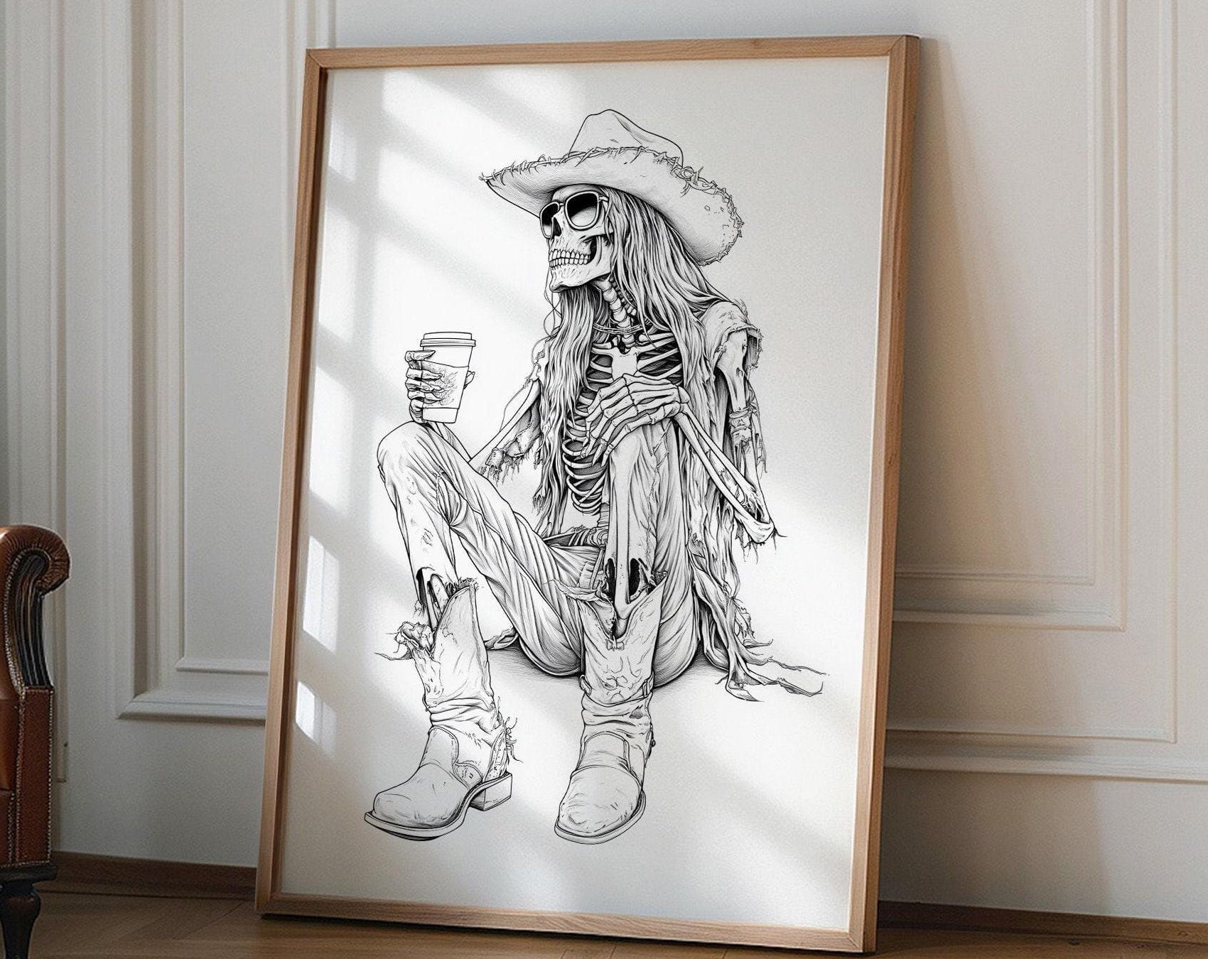 Skeleton Cowboy Cofee Print, Skeleton Cowgirl Art Print, Gothic Cowboy ...