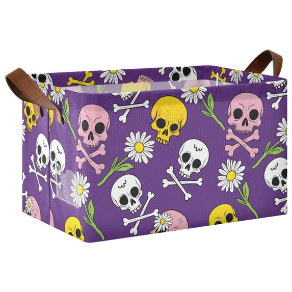 Skeleton Daisy Pattern Collapsible Storage Bin Open Home Shelf Basket ...
