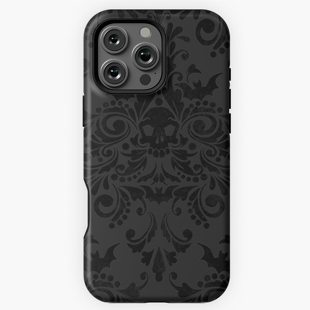 Skeleton Damask Pattern Grey Phone Case for iPhone 16 15 14 13 12 11 ...