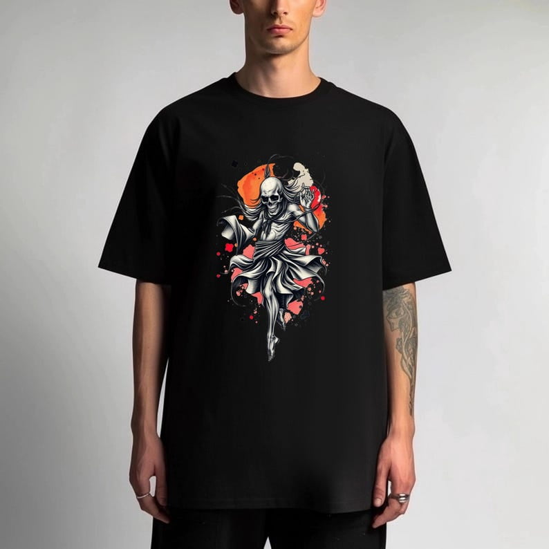 Skeleton Dance T-Shirt, Oversized Men's Tee, Gothic Streetwear ...