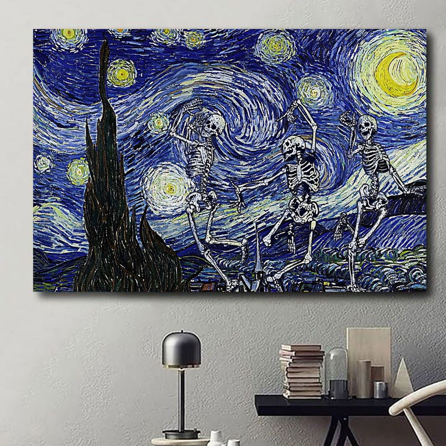Skeleton Dancing Starry Night Poster Starry Night Wall Art Decor ...