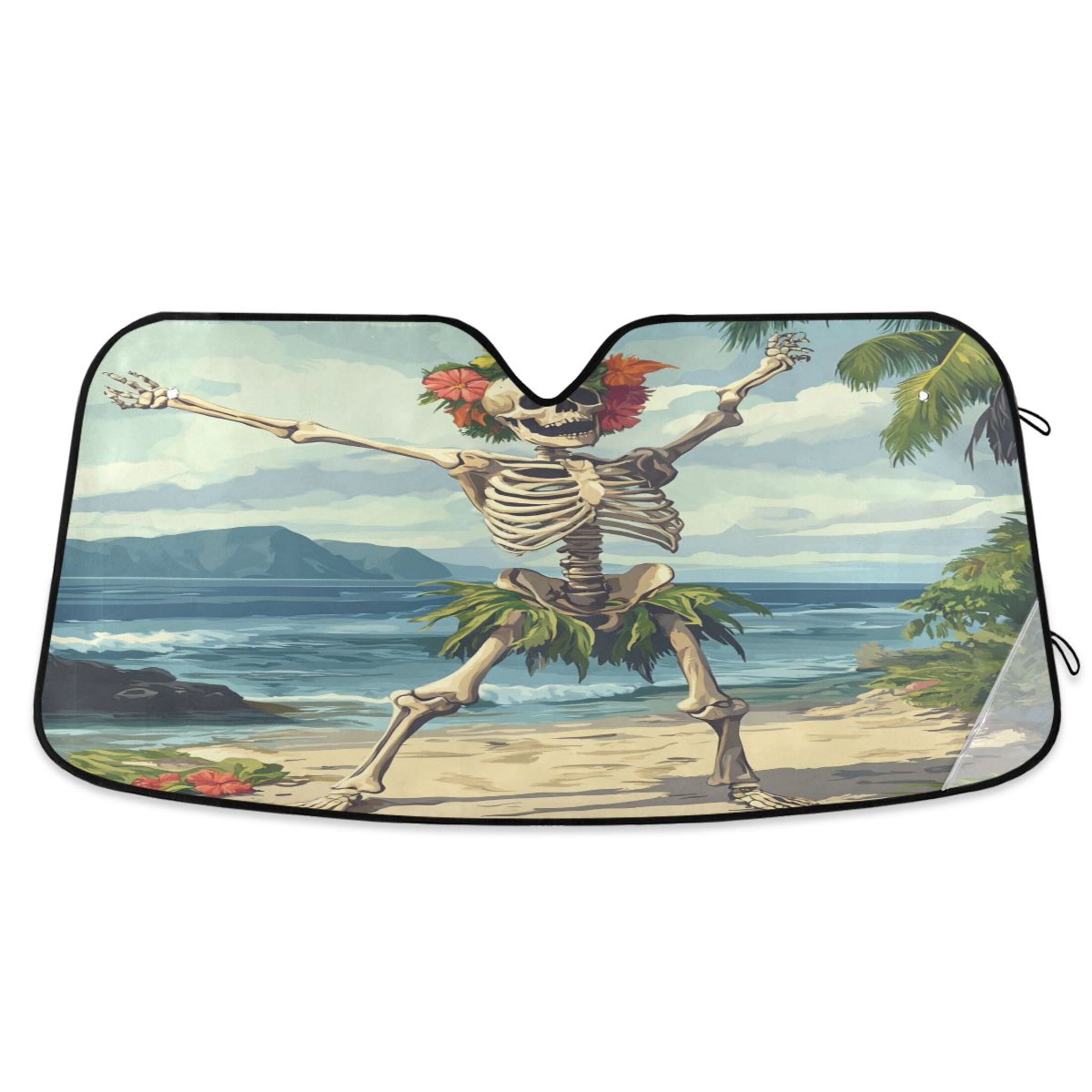 Skeleton Dancing on Beach Sea Leaves Windshield Sun Shade Automobile ...