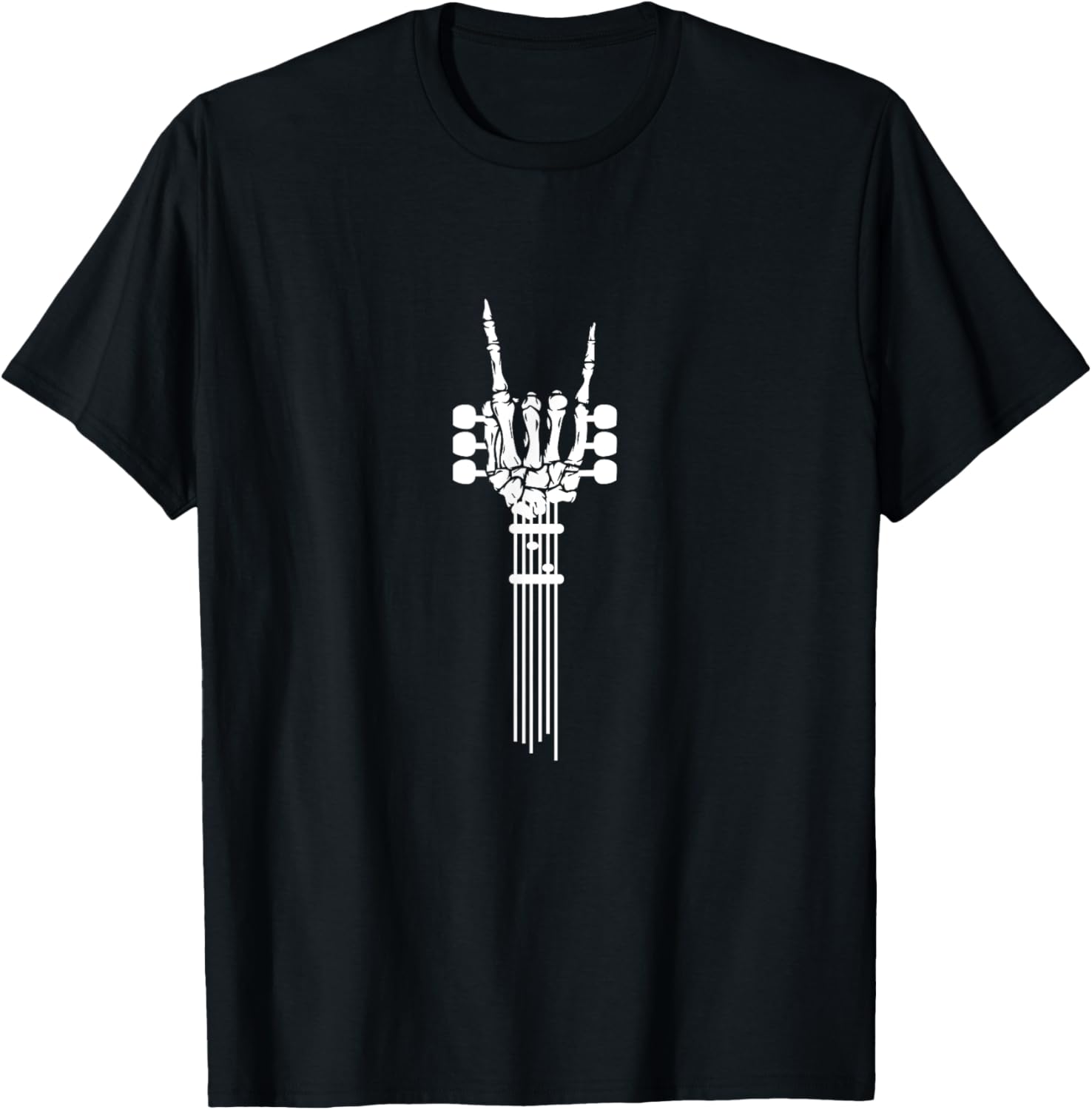 Skeleton Devils Horns Hand Gesture Rock & Roll Guitar Fan T-Shirt ...