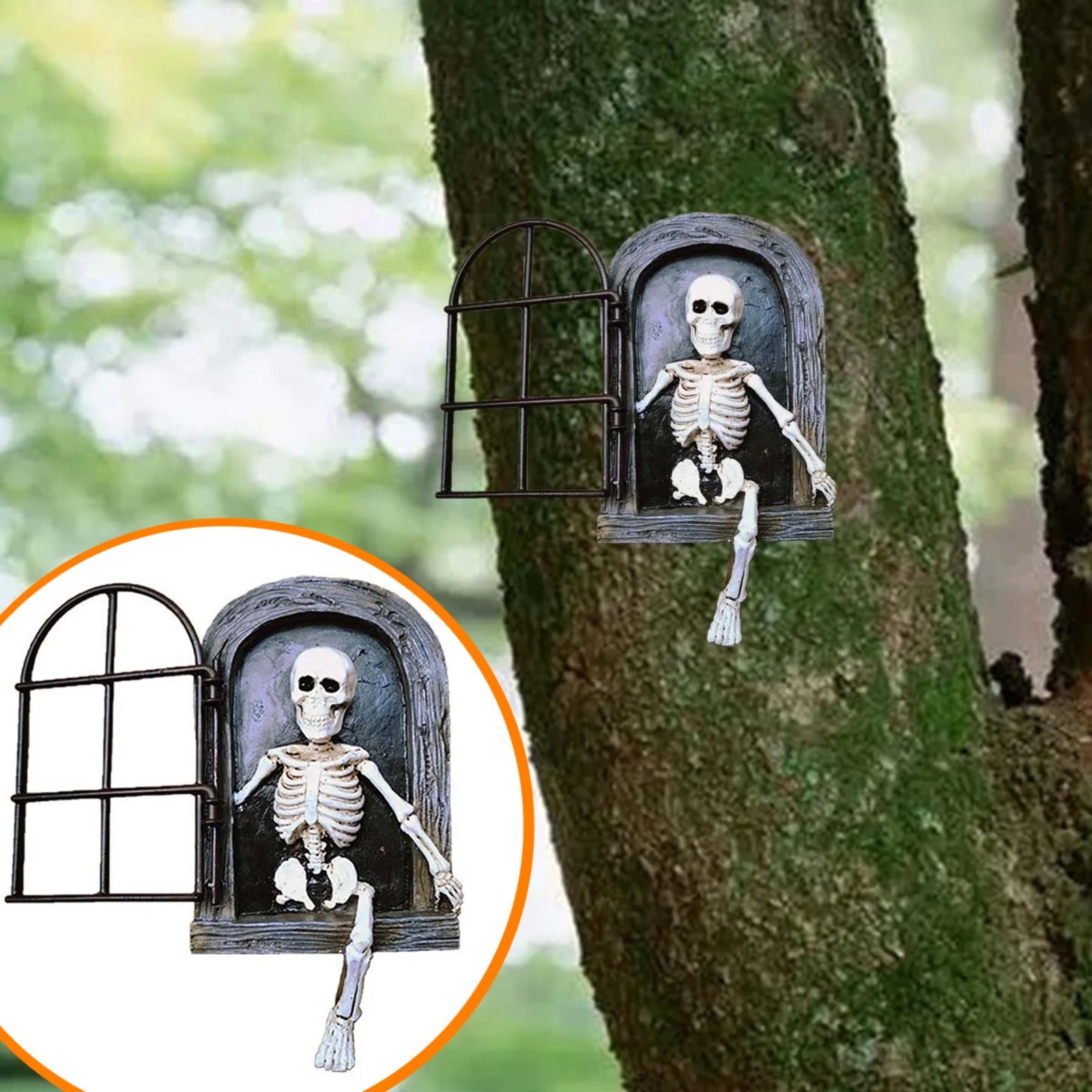 Skeleton Out The Door Tree Hugger Garden Statue Halloween Strange and ...