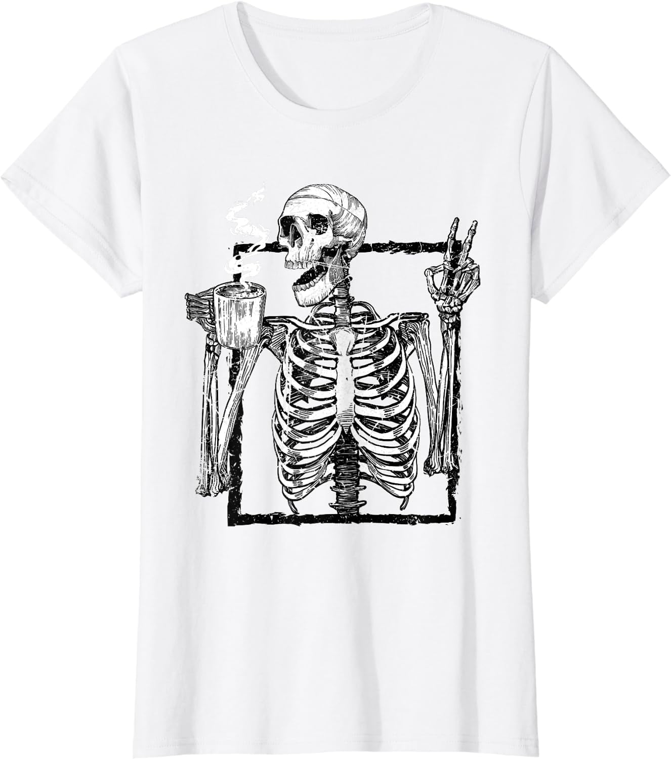 Skeleton Drinking Coffee Gothic Peace Sign Halloween Grunge T-Shirt ...