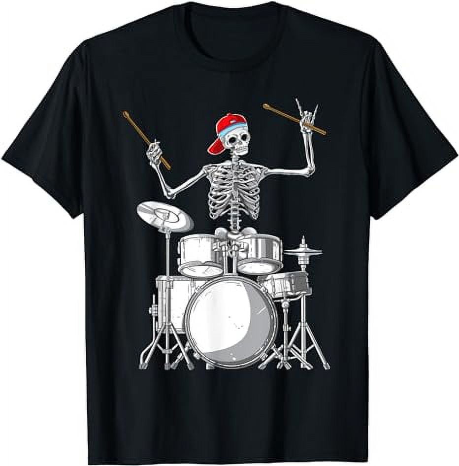 Skeleton Drummer Halloween Costume Playing Drums Gift Mens T-Shirt ...