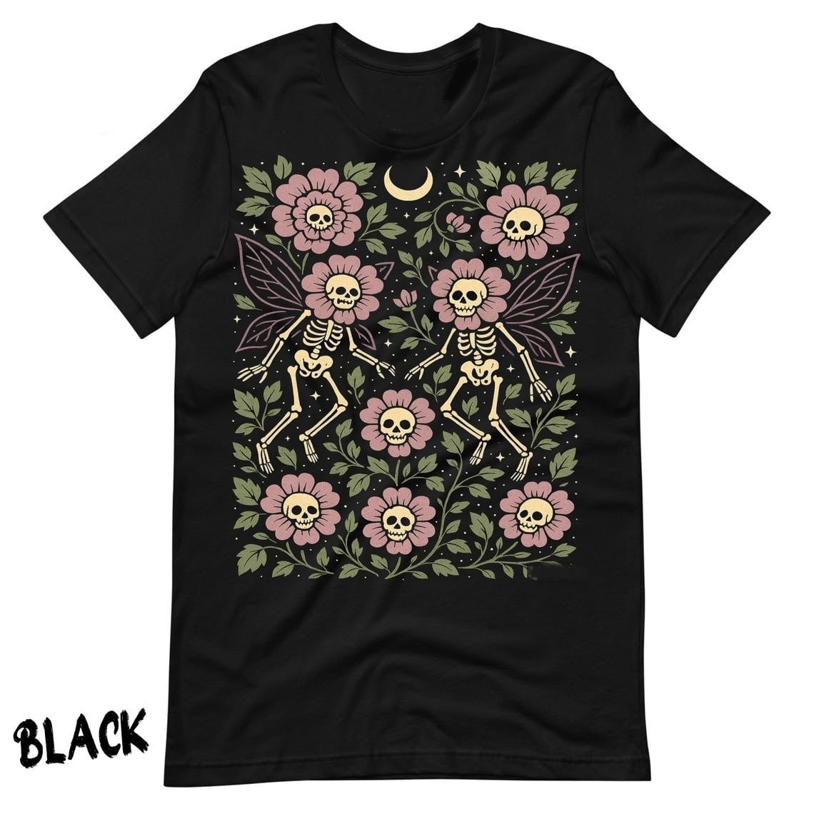 Skeleton Fairy Grunge Shirt - Creepy Cute Fairycore Shirt, Floral Skull ...