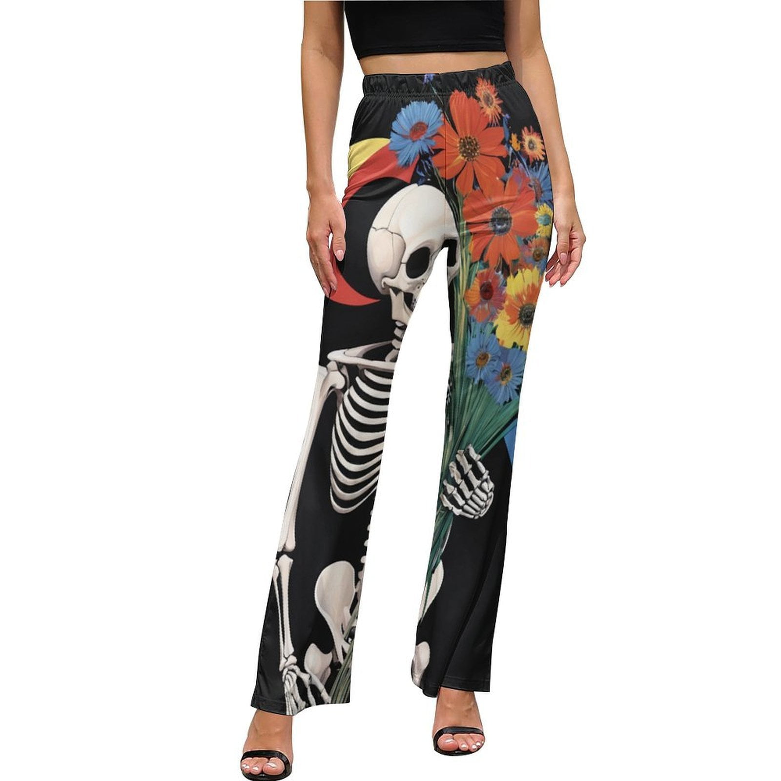 Skeleton with Flowers, Geometric Background Design High Waisted Casual ...