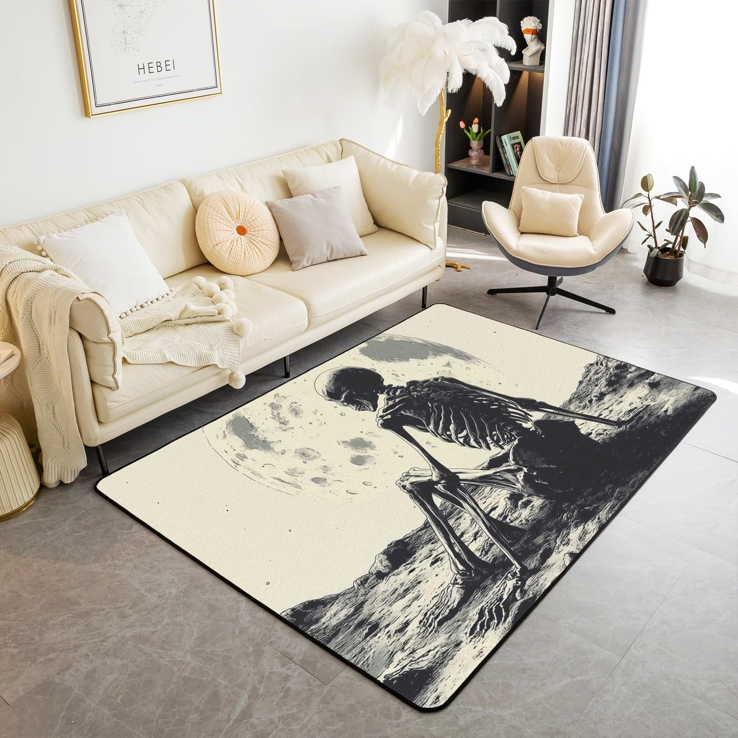Skeleton Gothic Area Rug Mysterious Moon Planet Universe Kids Adults ...