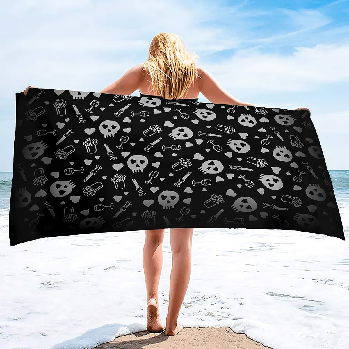 Skeleton Gothic Sand Free Beach Towel Absorbent Bath Large Pool s Quick ...
