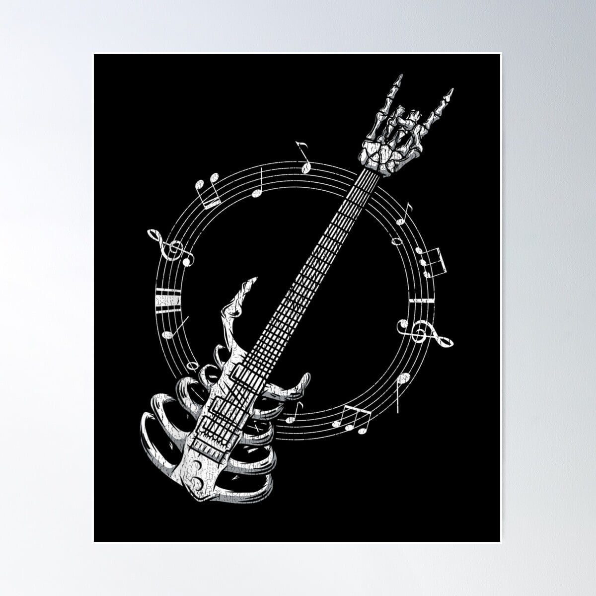Skeleton Guitar Lover Rock Music Musical Notes Poster Wall Art, Modern ...