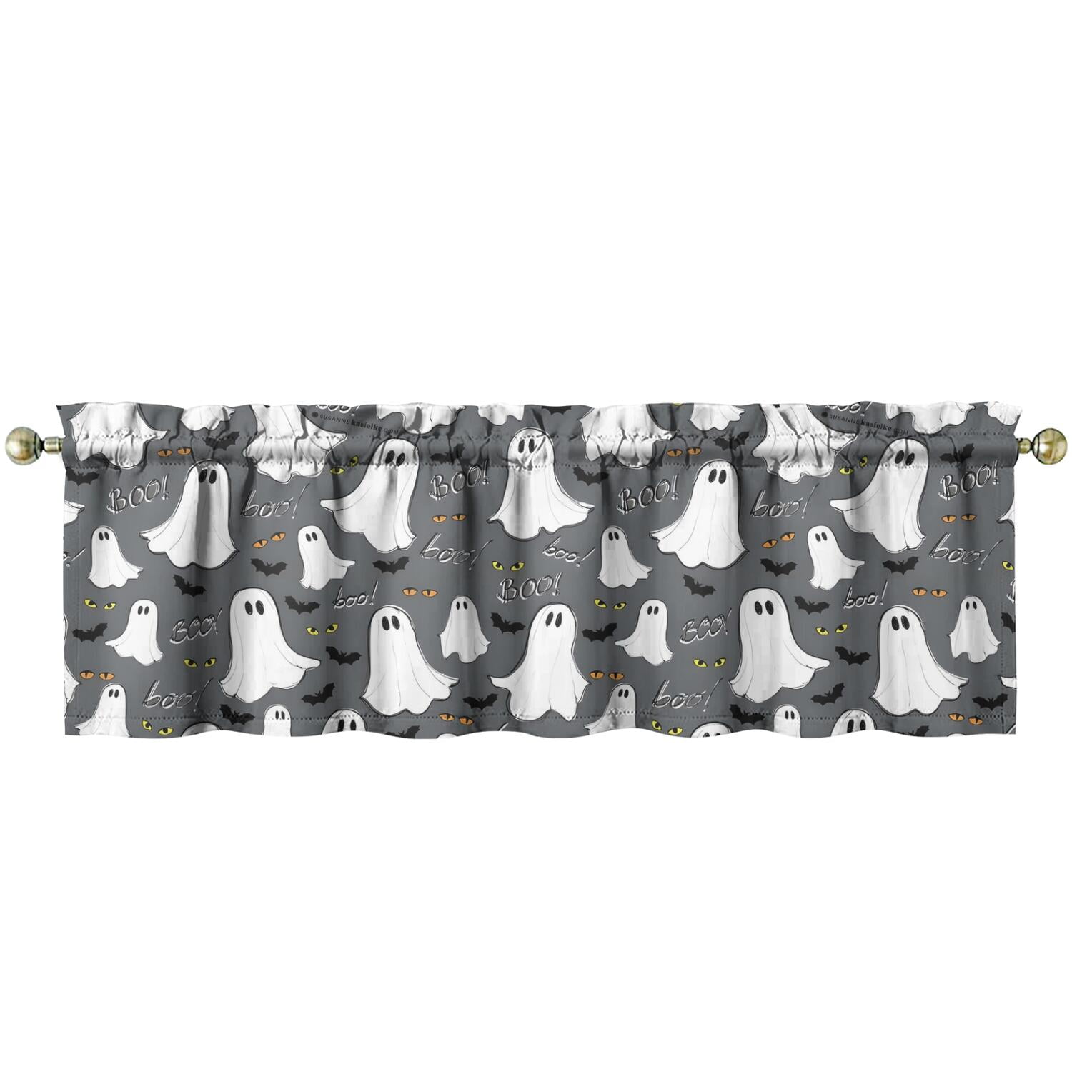 Skeleton Halloween Valance 54x18 Inch Spider Web Gothic Print Rod ...