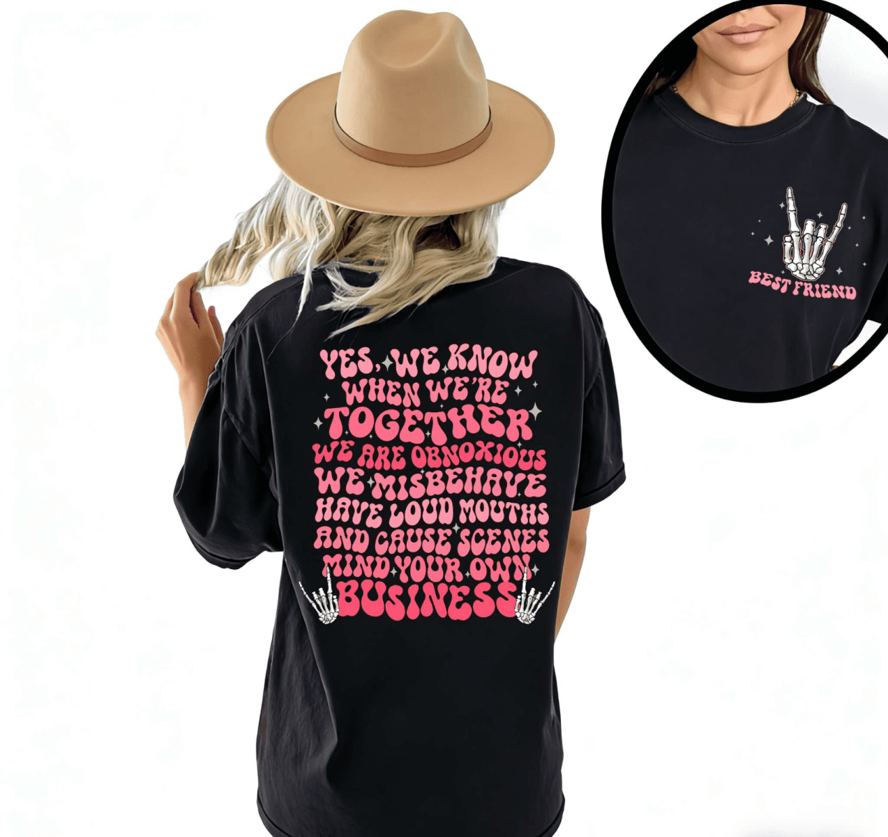 Skeleton Hand And Slogan Double Print BFF Cool Streetwear Identity T ...