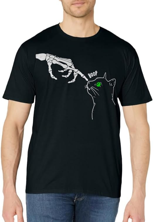 Skeleton Hand Boop On A Cat's Nose Funny Halloween Graphic T-Shirt ...