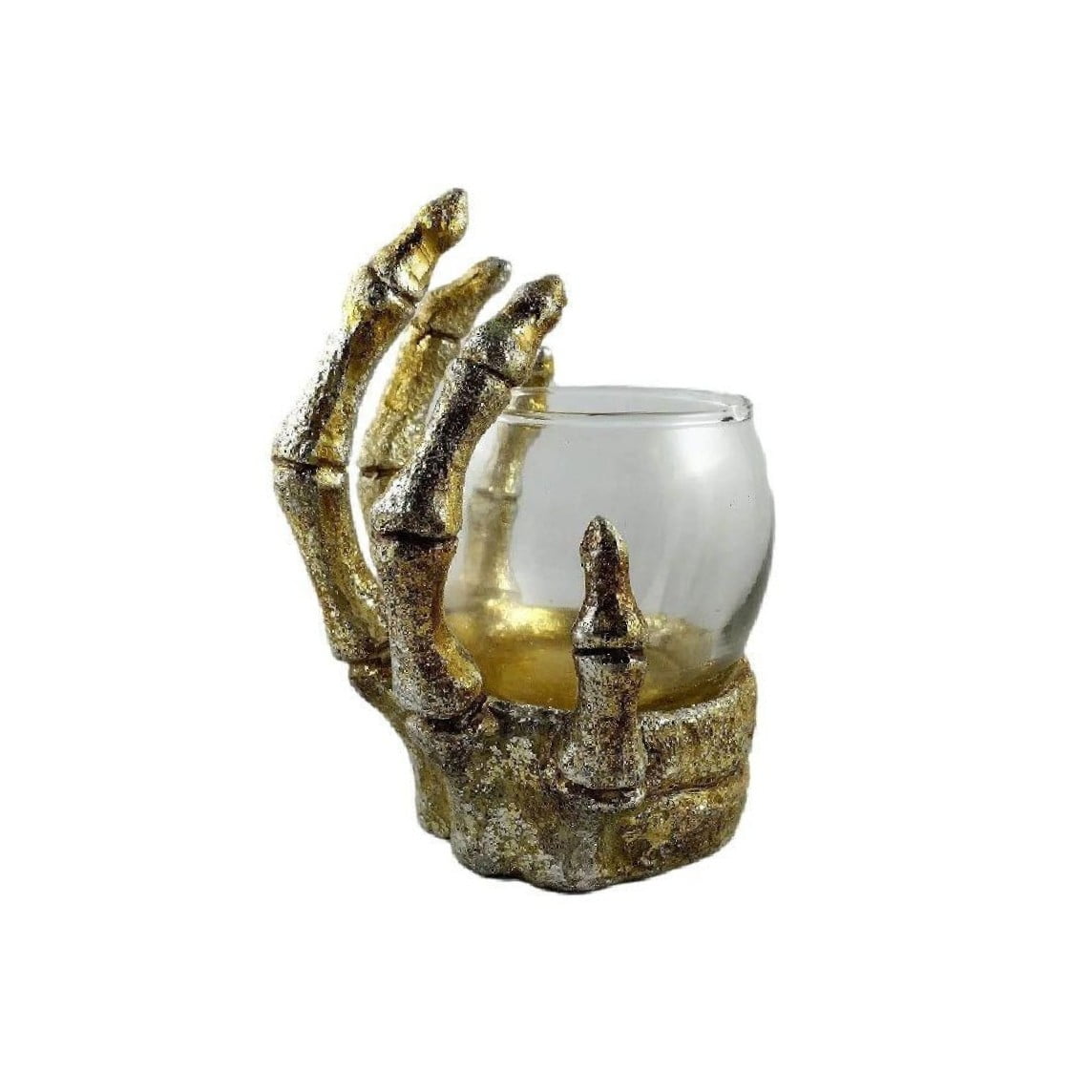 Skeleton Hand Candle Holder 6 Inch Metallic Gold Bones Hands Glass Bowl ...