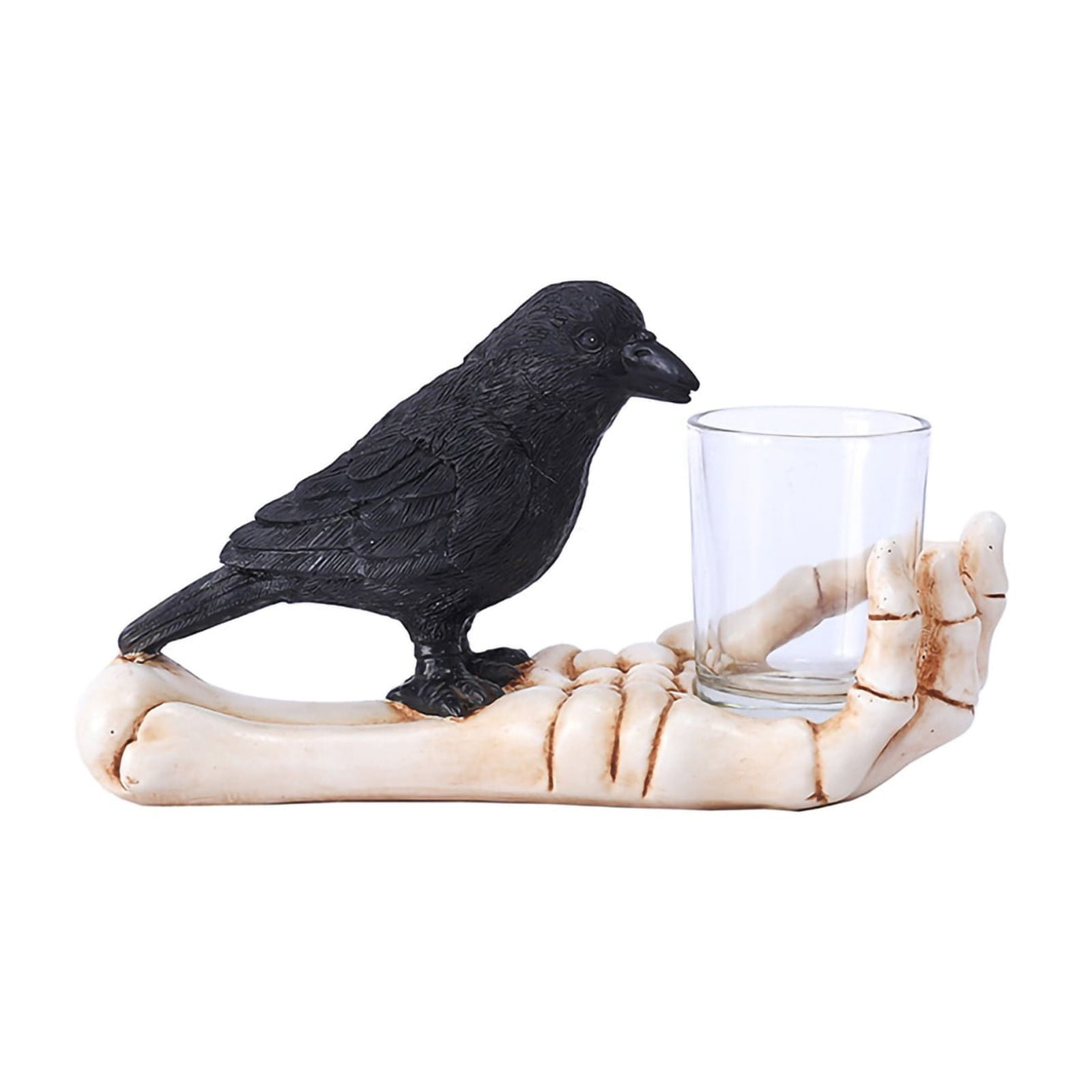 Skeleton Hand Crow Drinking Water Candle Holder Resin Scary Candlestick ...