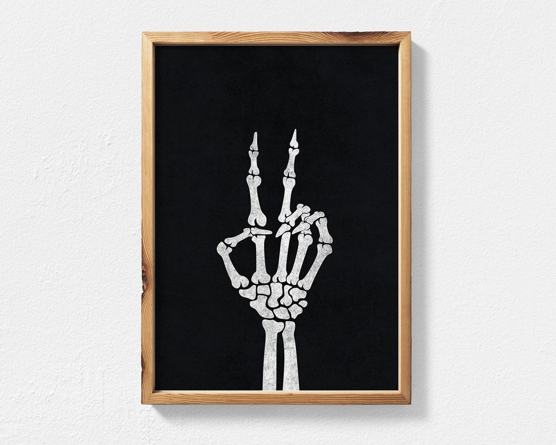 Skeleton Hand Gesture Print Peace Sign Hand Signal Wall Art Gothic Home ...