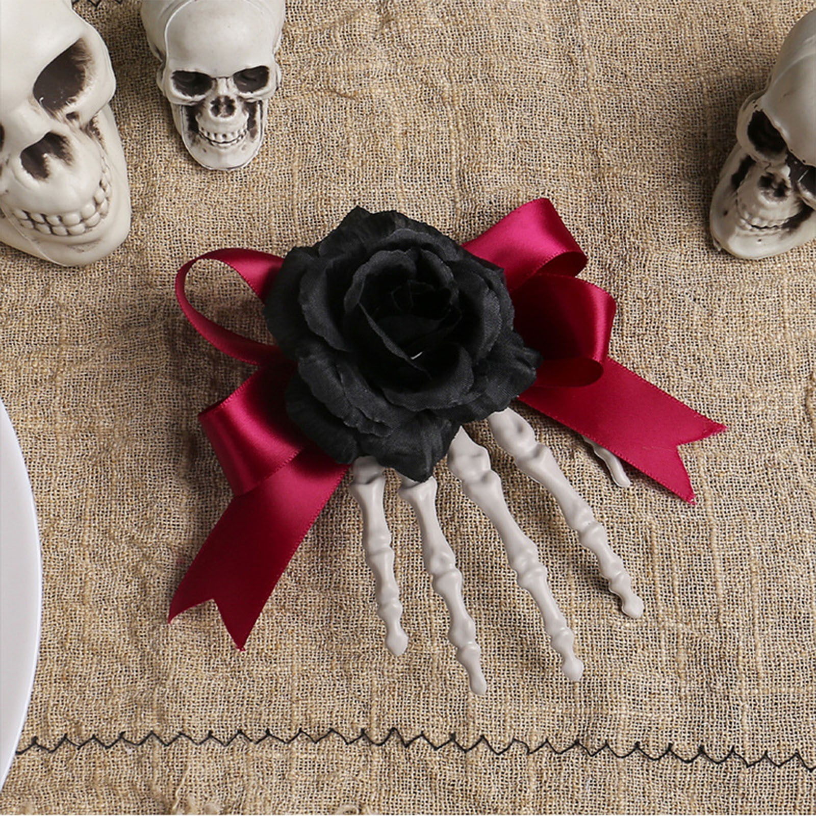 Skeleton Hand Hair Clip with Rose Bow for Halloween Festival and Horror ...