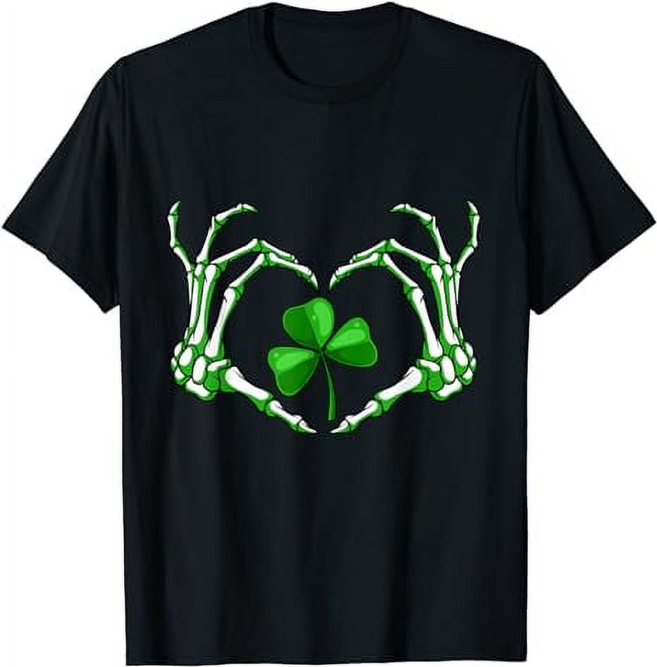 Skeleton Hand Heart Shamrock St Patricks Day Saint Paddys T-Shirt ...