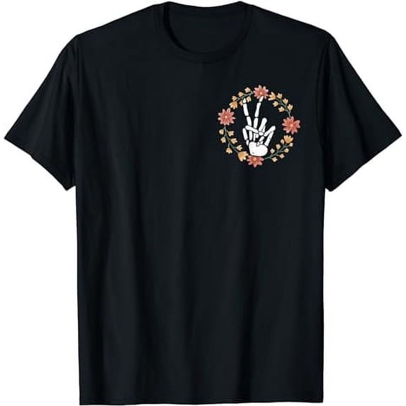 Skeleton Hand Peace Sign Bones Flowers T-Shirt - Walmart.com