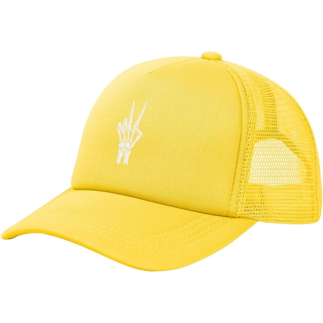 Skeleton Hand Peace Sign Trucker Hat Black Baseball Cap Funny Mesh Hat ...