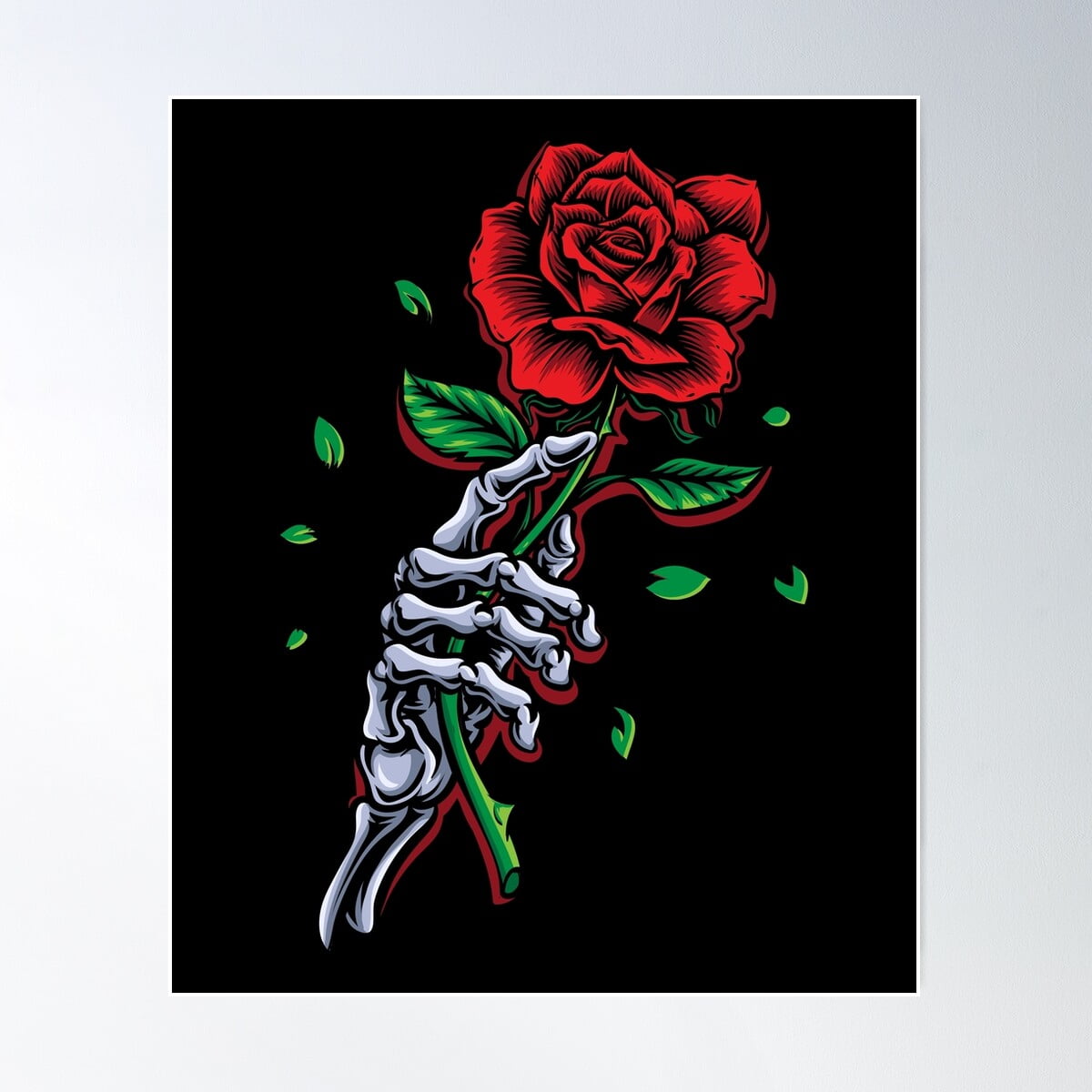 Skeleton Hand Red Rose Flower Poster Wall Art, Modern Wall Decor For ...