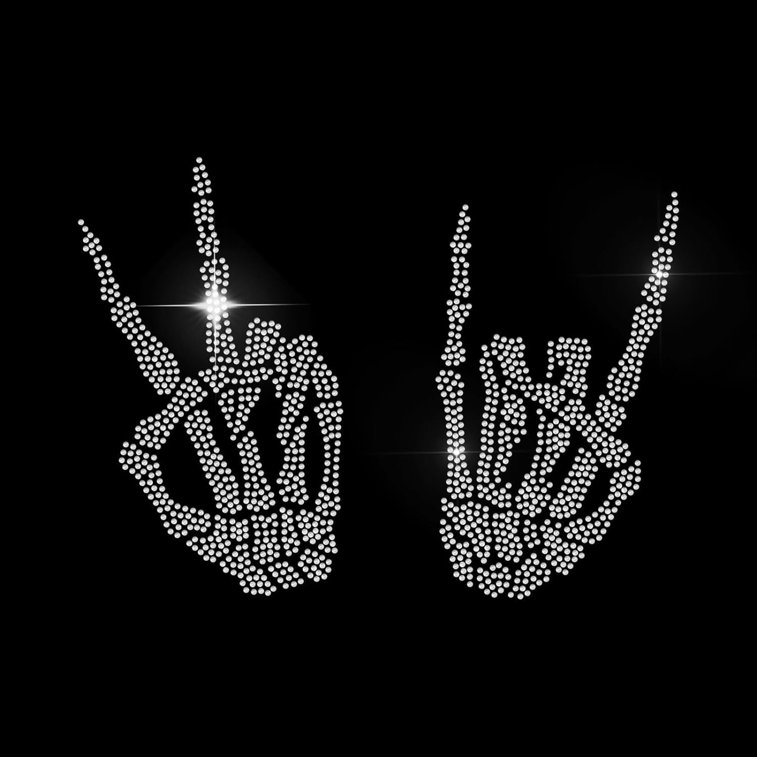 Skeleton Hand Rhinestone Heat Transfer Bling Rock and Roll Hand Gesture ...
