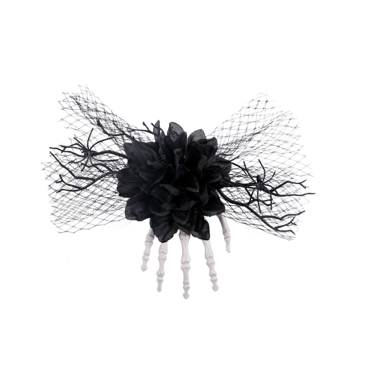 Skeleton Hand Rose Hair Clip - Mesh Headband Accessory for Halloween ...