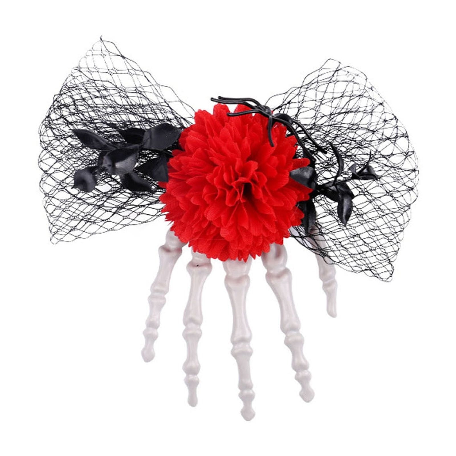 Skeleton Hand Rose Hair Clip - Mesh Headband Accessory for Halloween ...