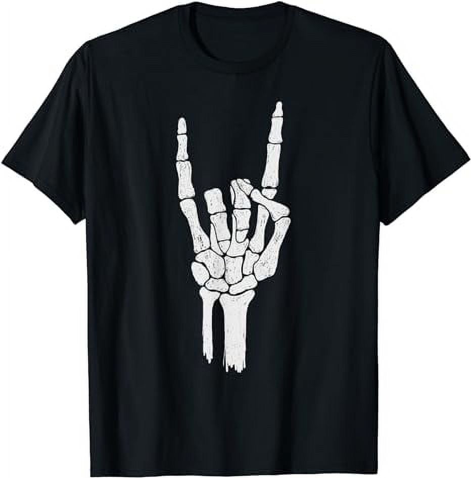 Skeleton Hand Shirt | Devil Horns Rock Hand Gesture Tee - Walmart.com