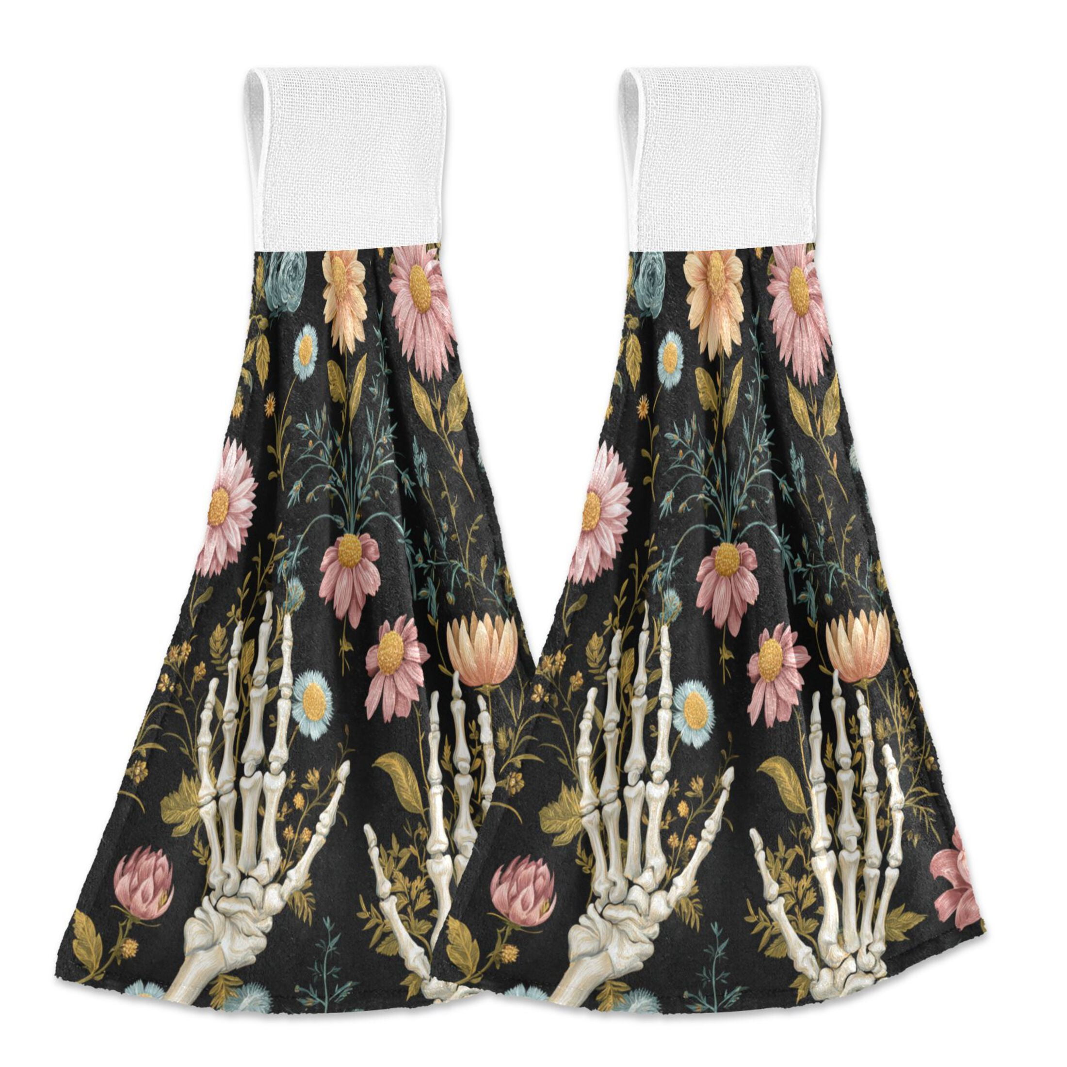 Skeleton Hand with Colorful Flowers Hanging Towels with Loop Hand ...