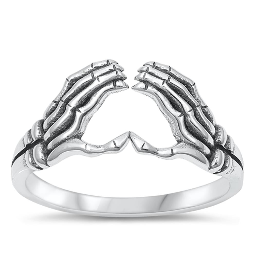 Skeleton Hands Heart Goth Ring .925 Sterling Silver Band Jewelry Female ...