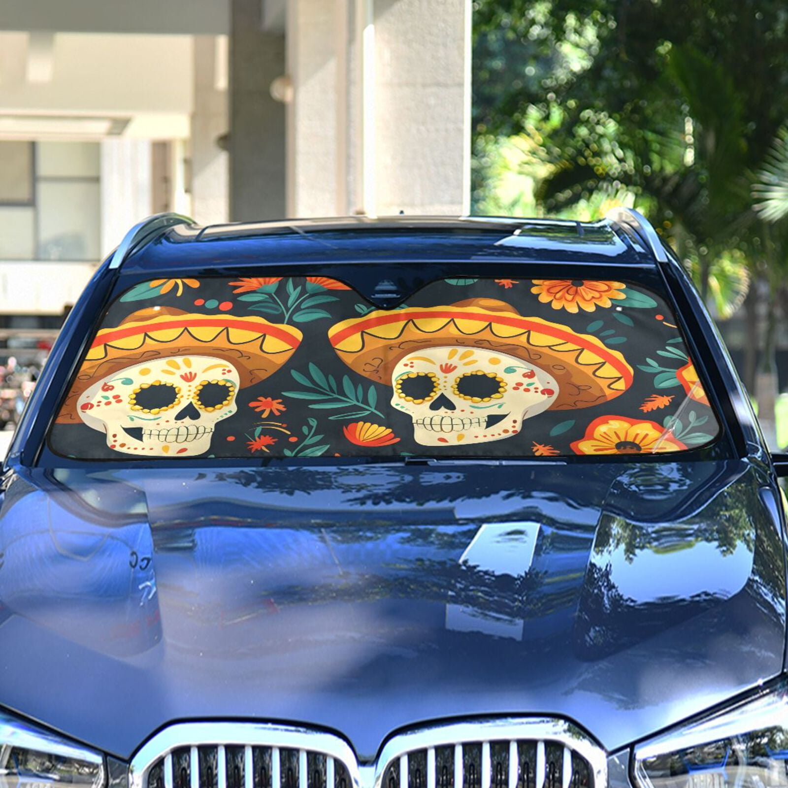 Skeleton Head Flowers Automotive Front Car Windshield Sun Shade ...