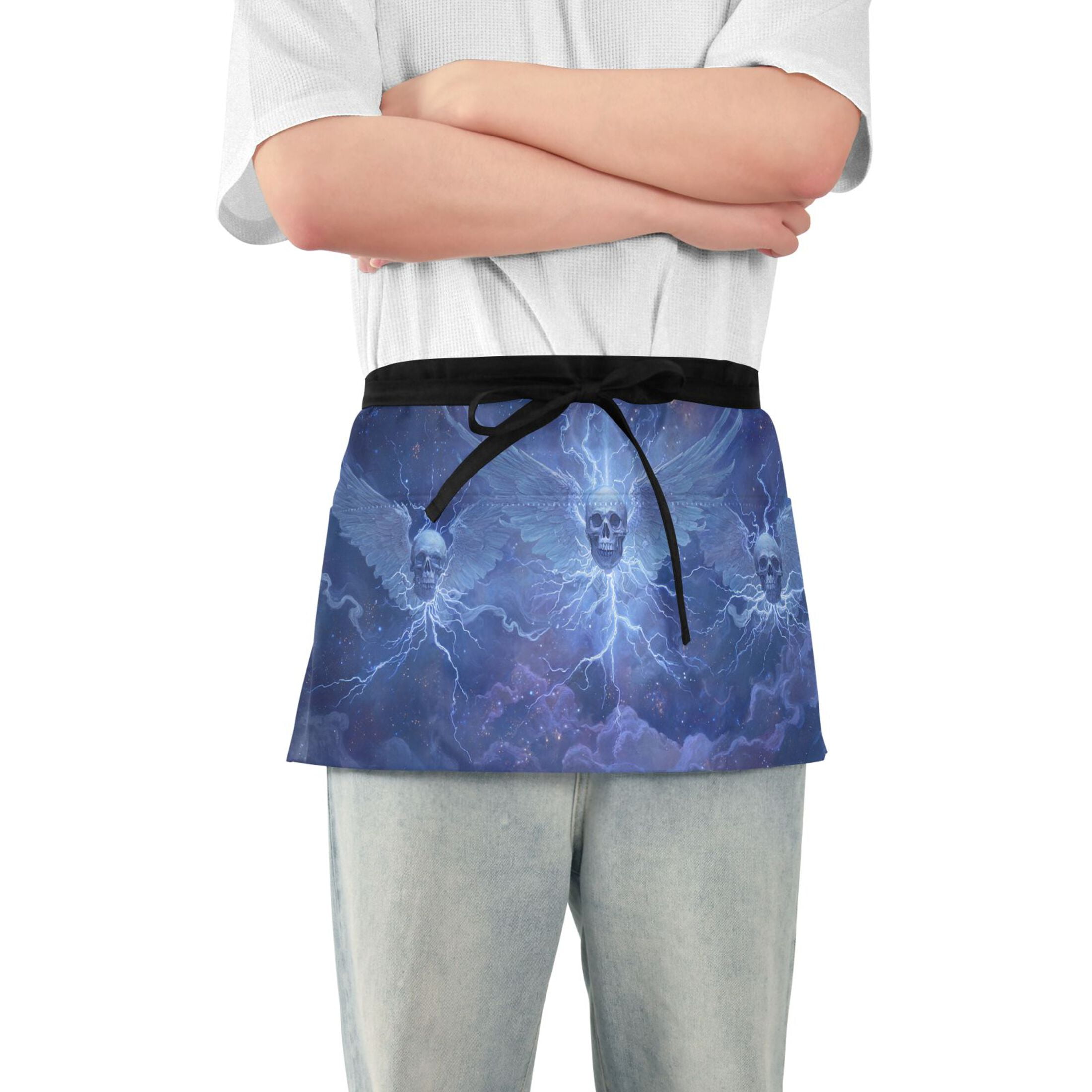 Skeleton Heads with Wings Flash Short Server Apron with 3 Pockets for ...