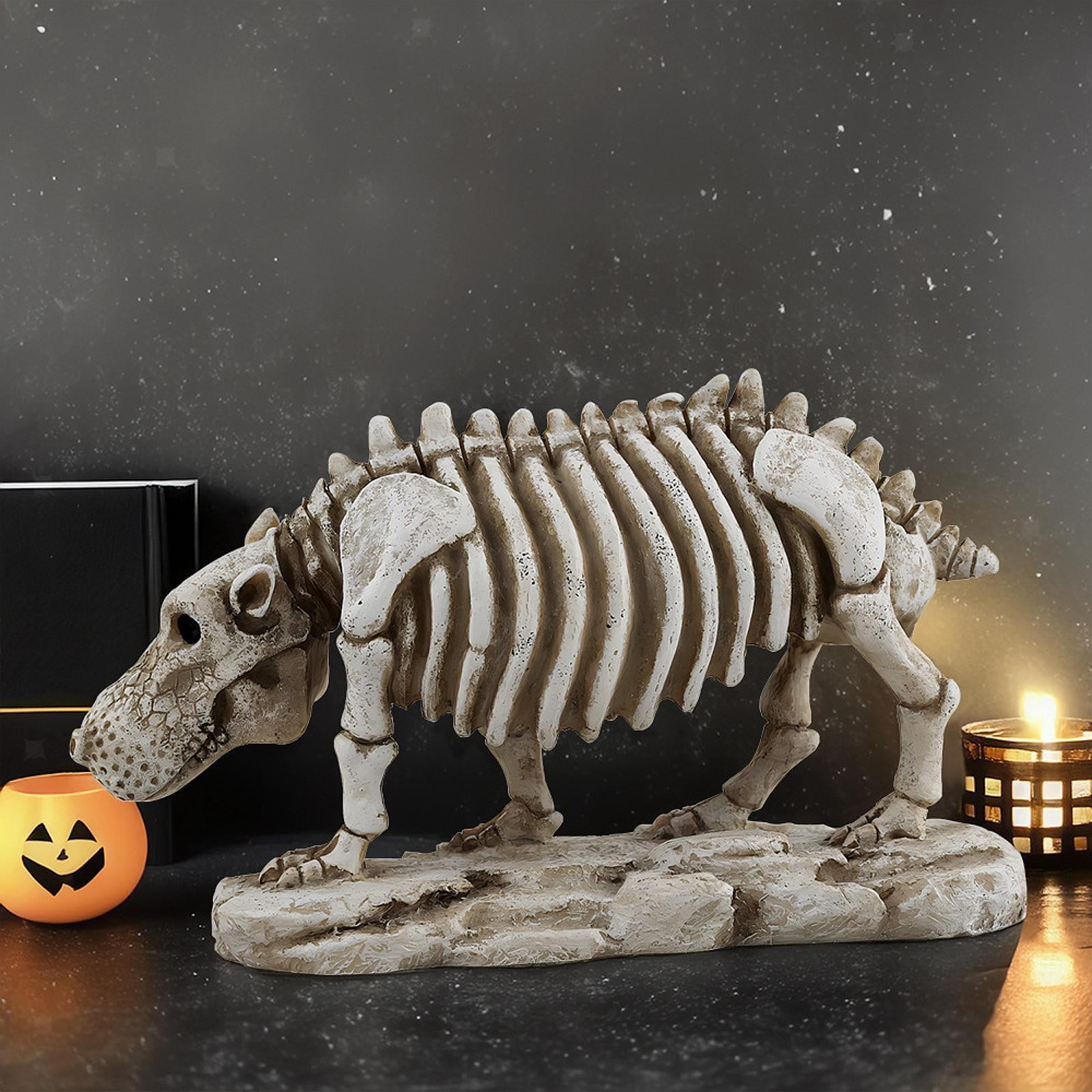 Skeleton Hippo Statue Decorative Figurine Halloween Gift Resin Desktop ...