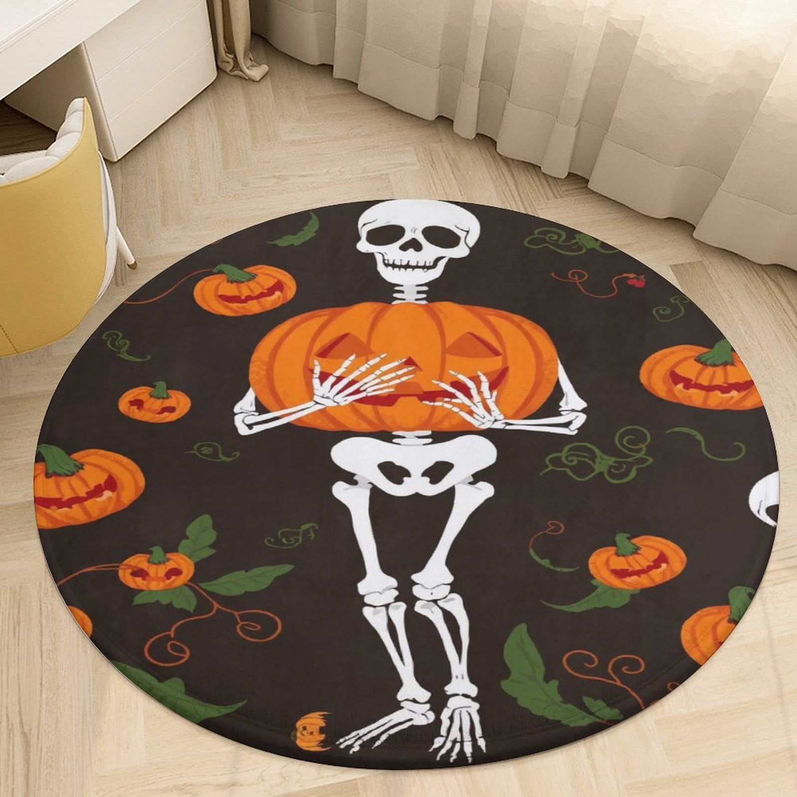 Skeleton Holds Pumpkin Round Carpets Modern Living Room Ration Rugs ...