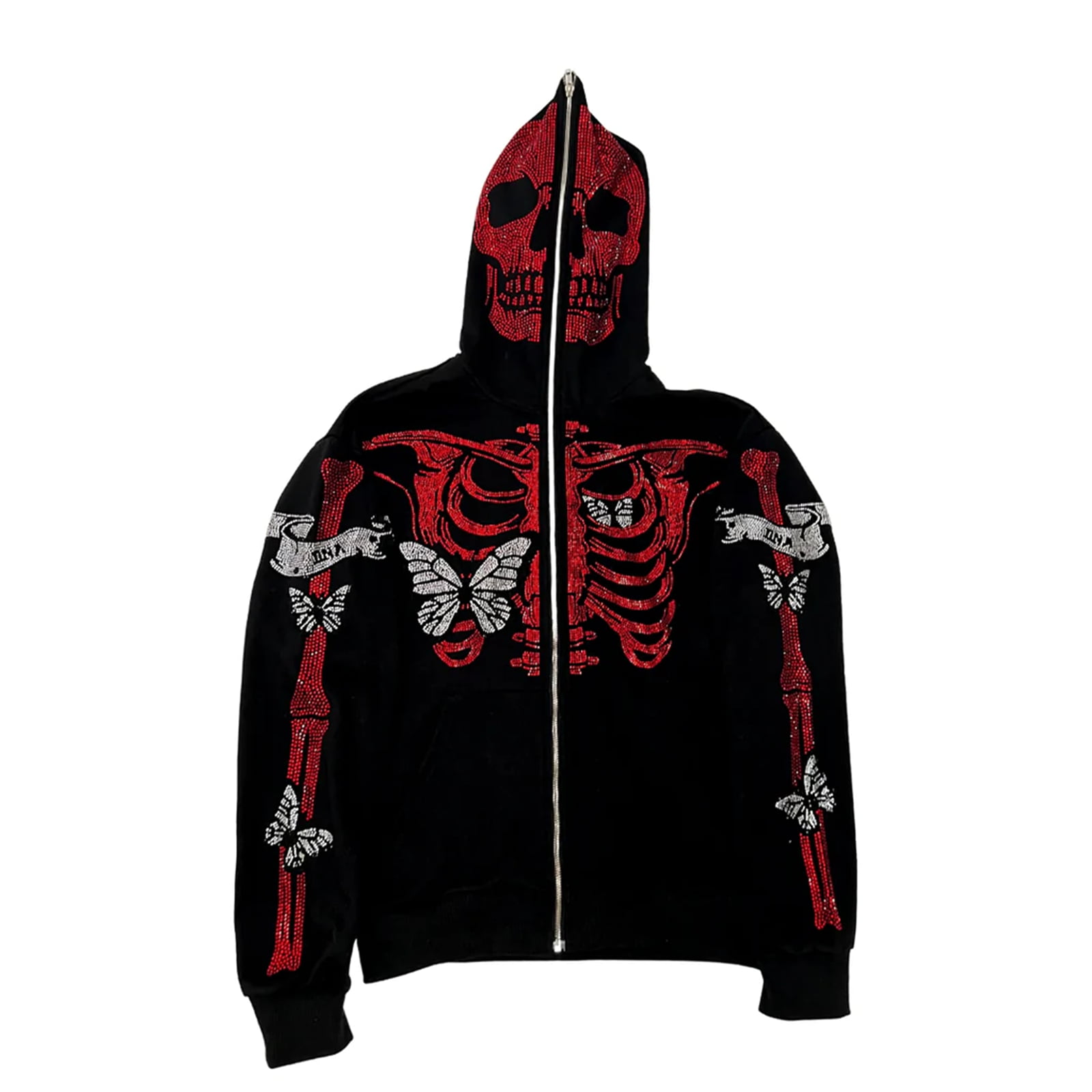 Skeleton Hoodies Women Men Rhinestone Graphic Print Sweatshirt Jackets ...