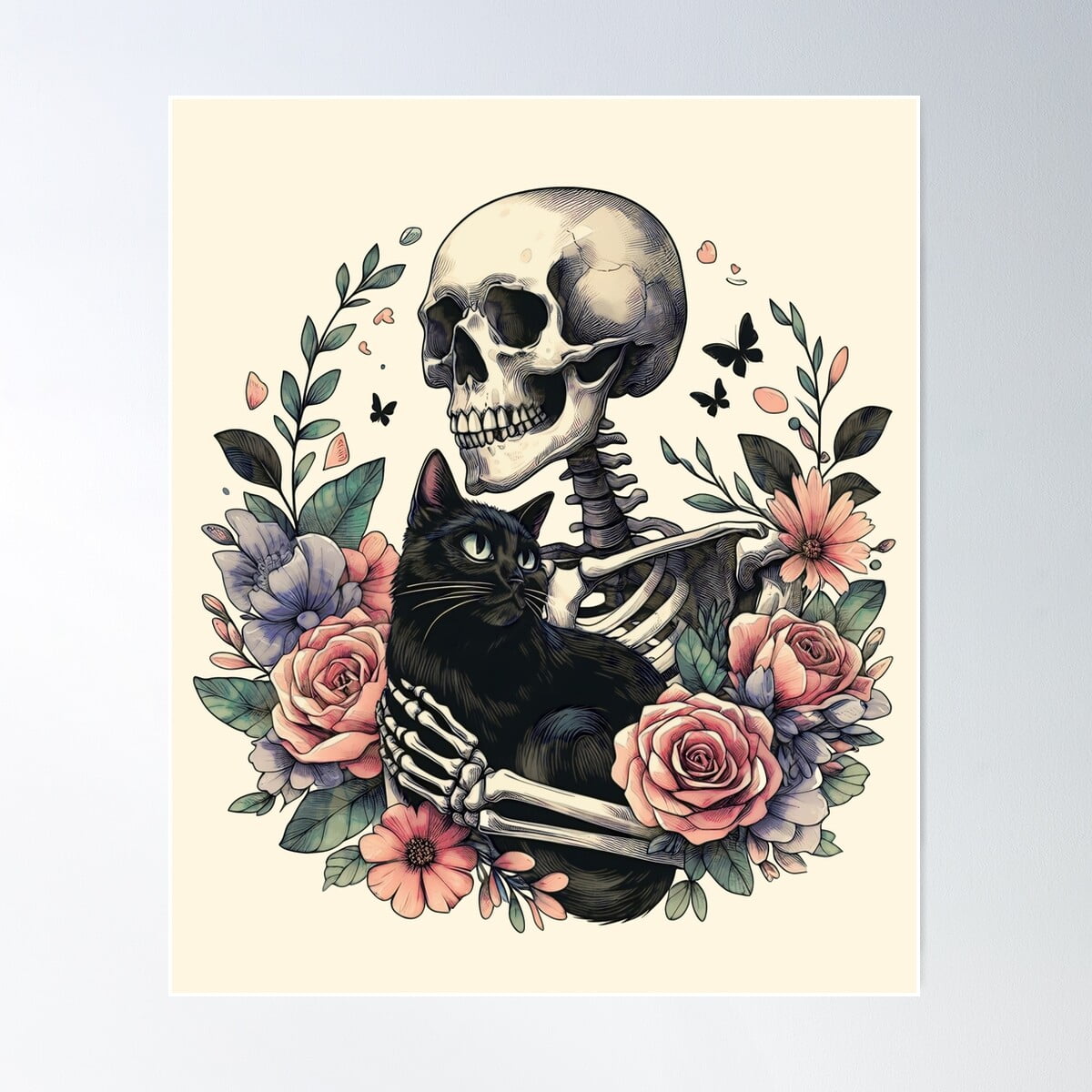 Skeleton Hugging Cat, Flowers Skeleton, Black Cat, Skeleton Holding A ...